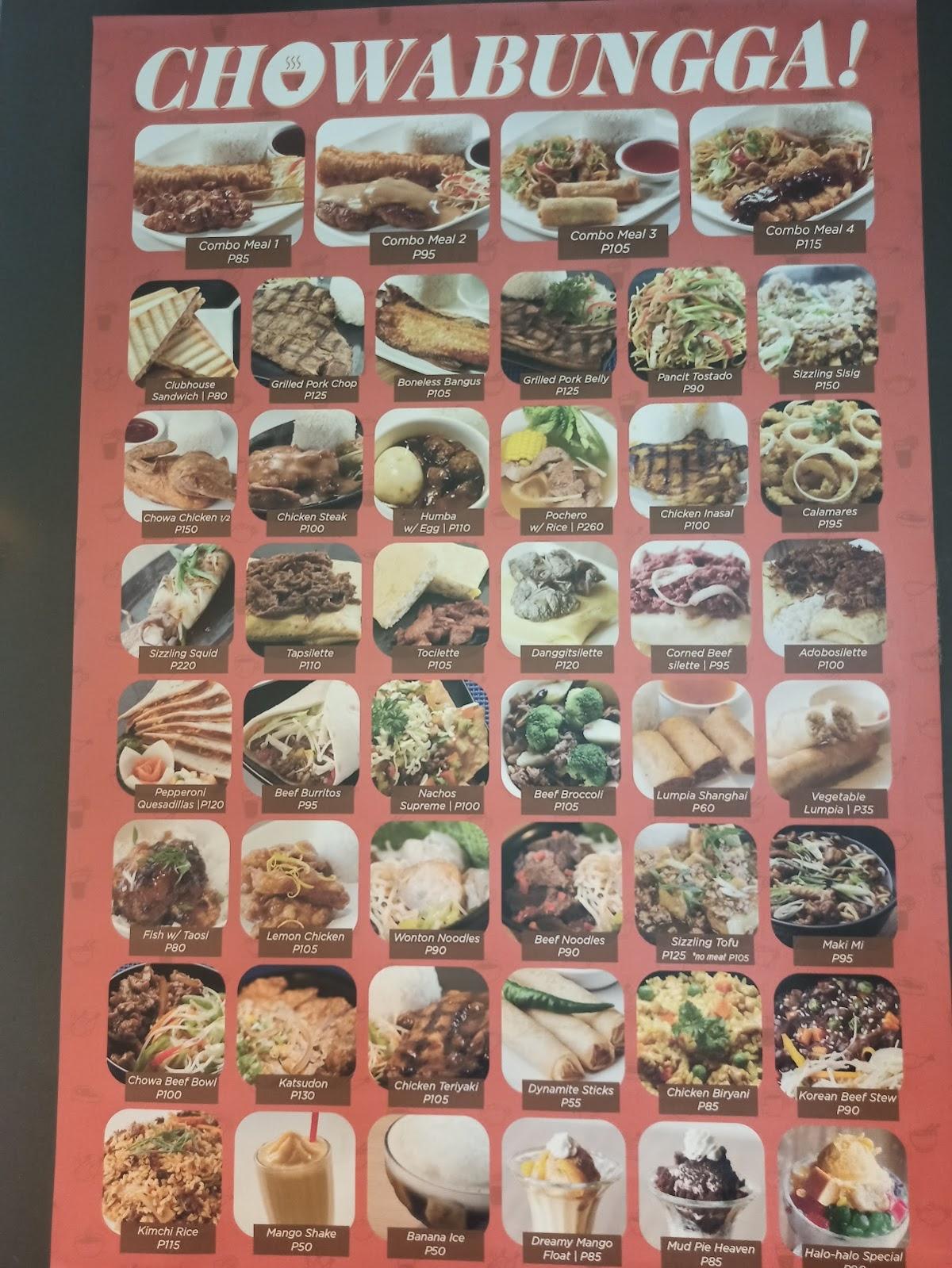 Menu at Chowabungga restaurant, Cebu City, GF i1 Building