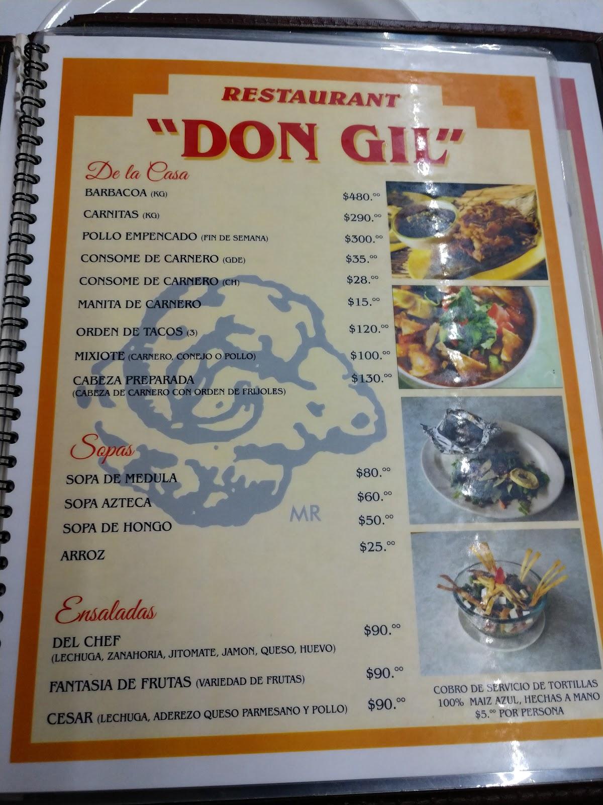 Menu at Don Gil restaurant, Tepexpan