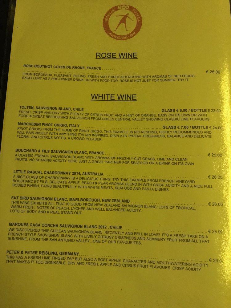 Menu at Eco Pizzeria and Restaurant, Gorey
