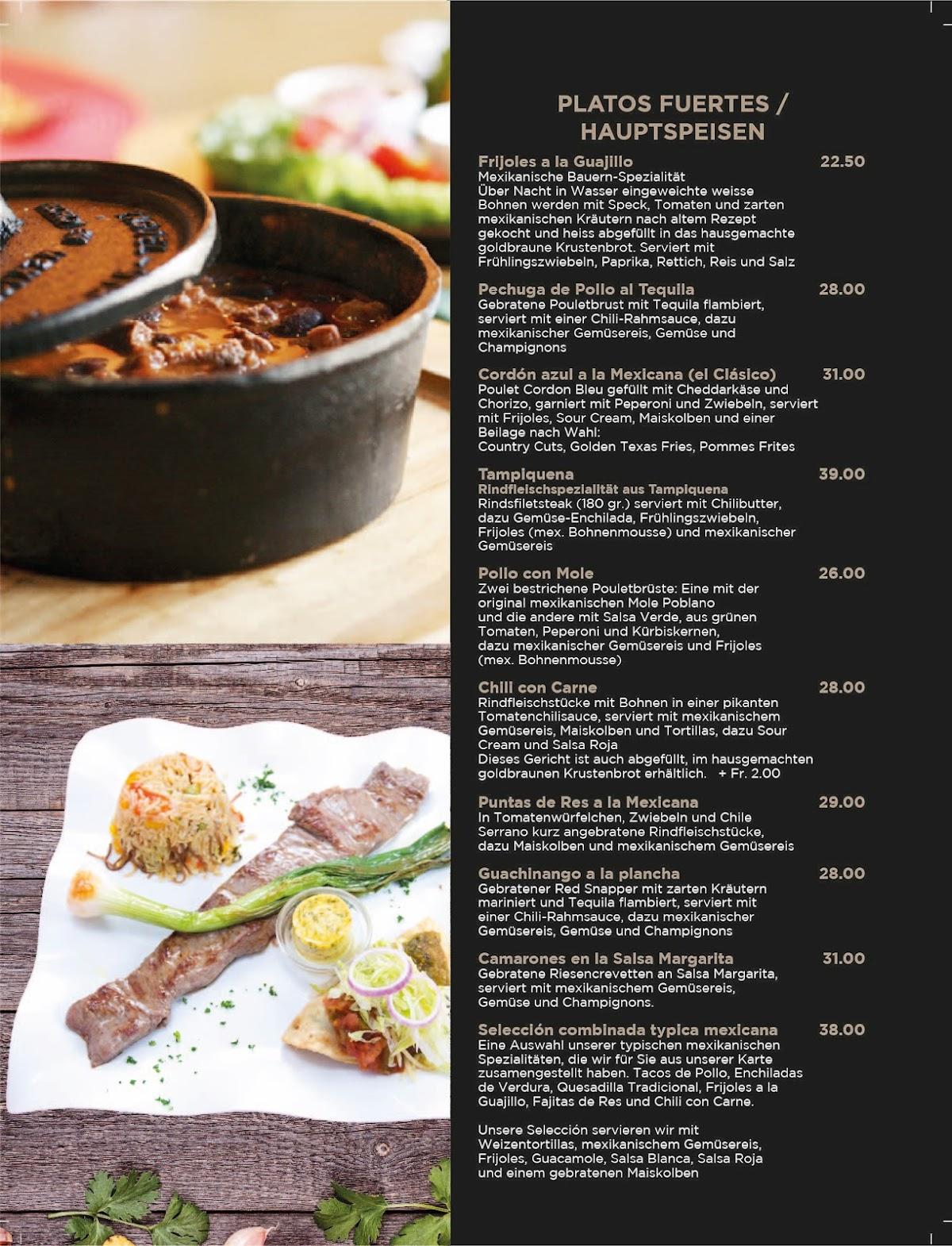 Menu at El Mexicano Bern, Bern