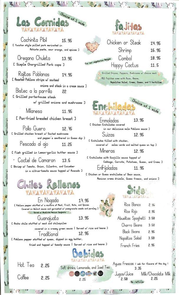 Menu at Happy Cactus Mexican Cocina restaurant, Dunedin