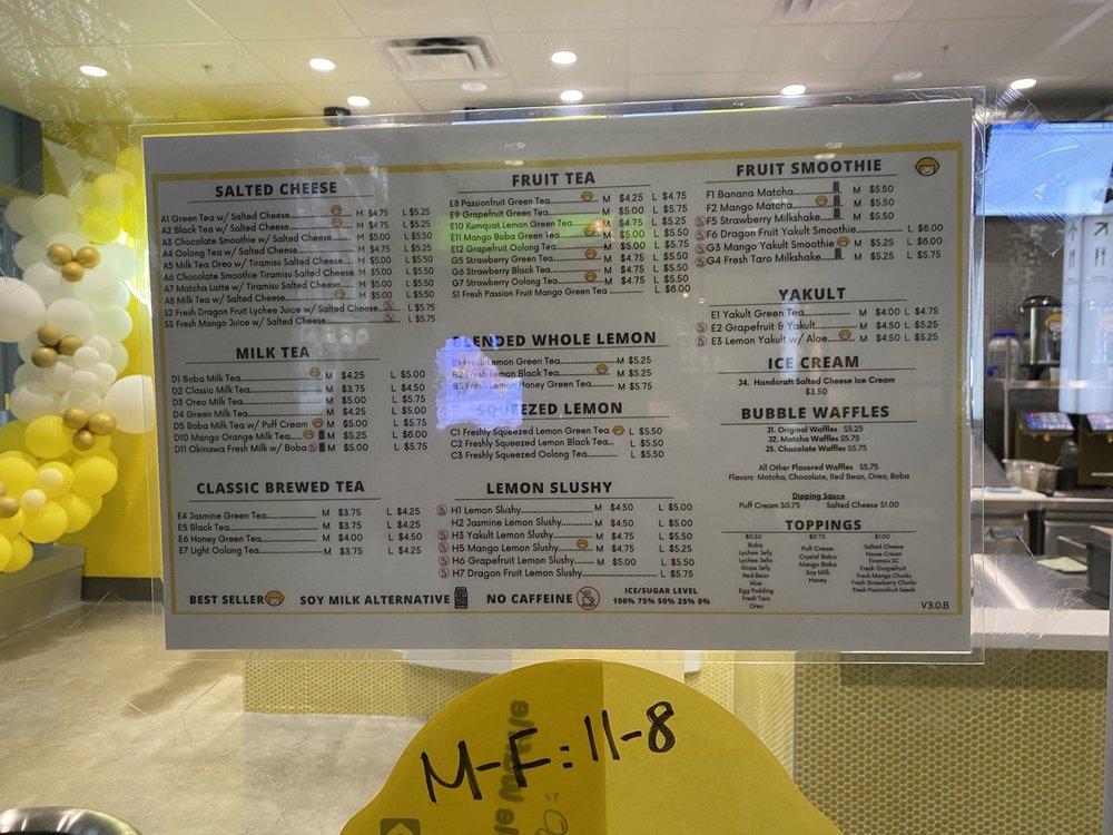 Menu at Happy Lemon pub & bar, San Francisco, 425 Mission St