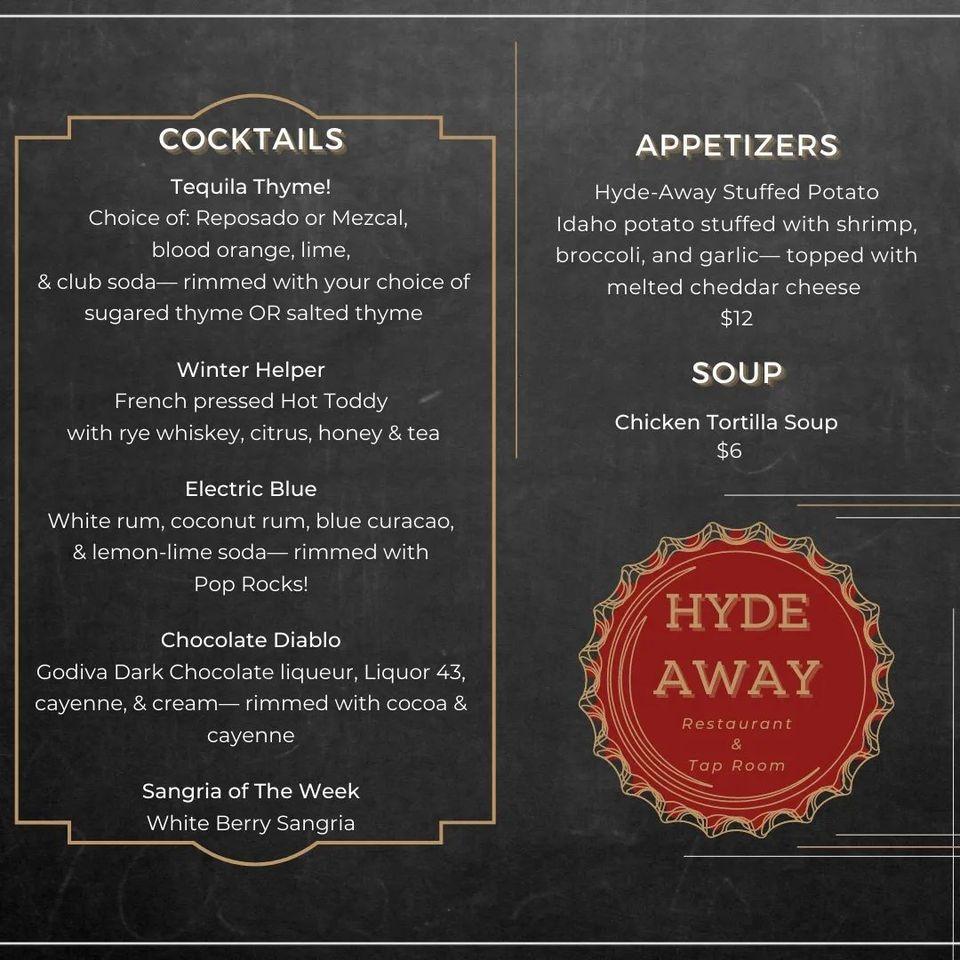 Menu at Hyde-Away Restaurant & Tap Room, Fredon Township