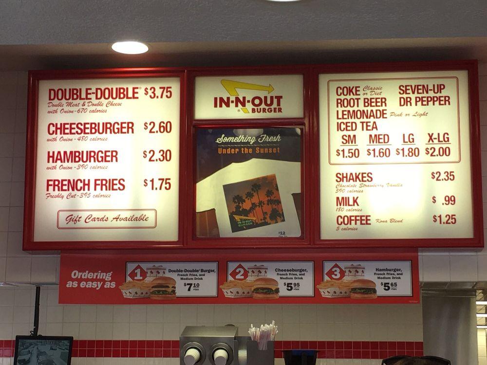 Menu at In-N-Out Burger fast food, Hemet
