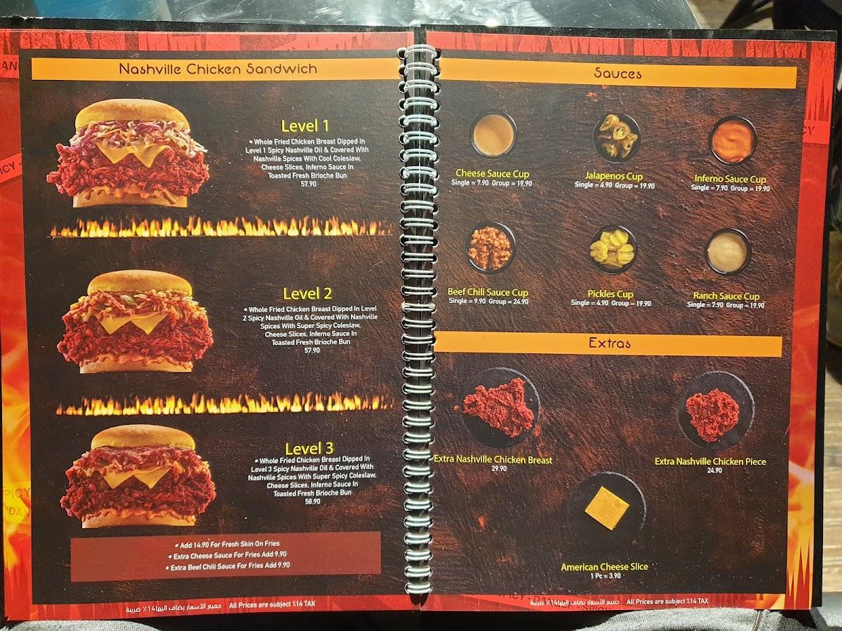 Speisekarte von Inferno nashville chicken restaurant, New Cairo City