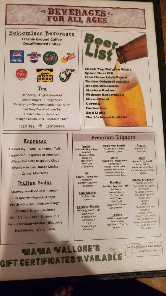 Menu at MaMa Vallone's Steak House steakhouse, Cle Elum