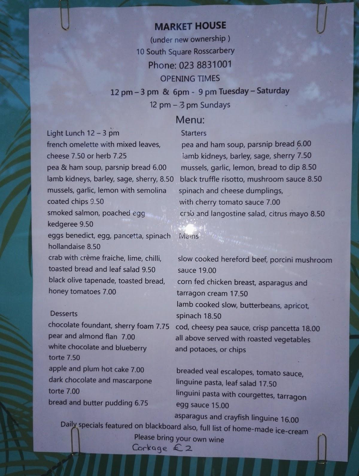 Menu at Market House Restaurant, Rosscarbery, 10 South Square