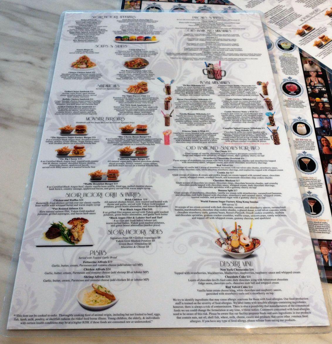 Menu at Sugar Factory Harmon Corner desserts, Las Vegas, Las Vegas Blvd S
