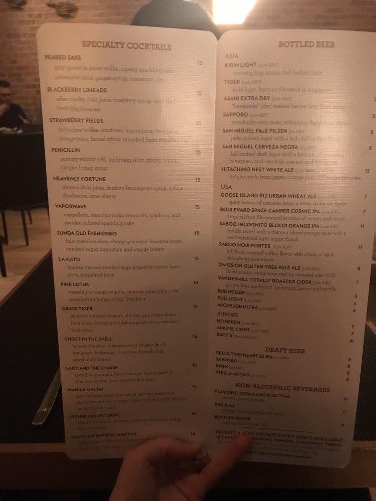 Menu at Sunda - River North restaurant, Chicago, 110 W Illinois St