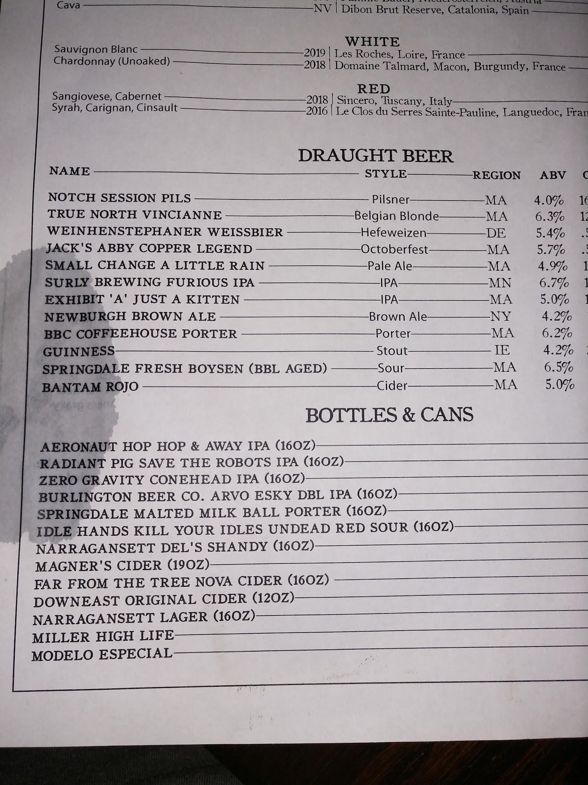 Menu at The Independent restaurant, Somerville
