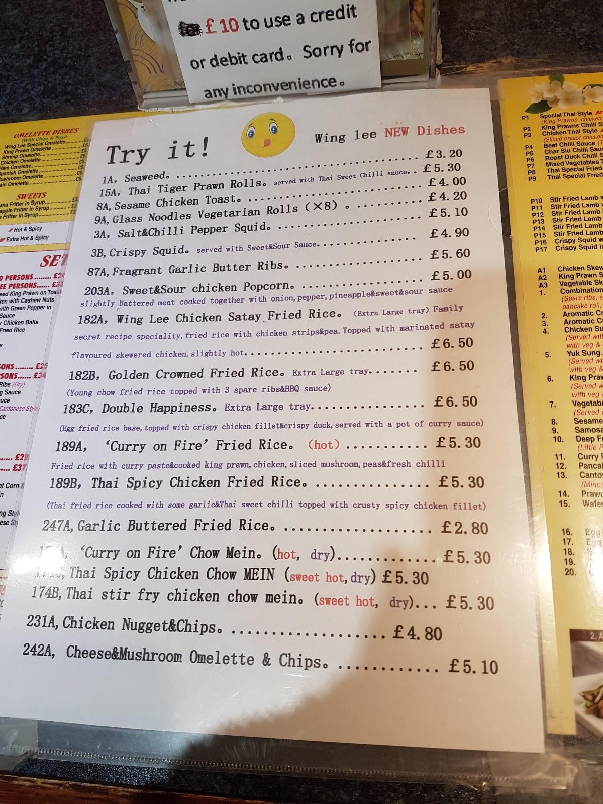 Menu at Wing Lee Bromsgrove fast food, Bromsgrove