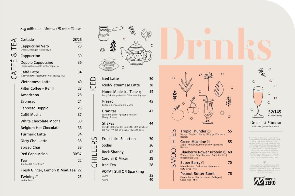 Menu at Doppio Zero Ebotse restaurant, Benoni