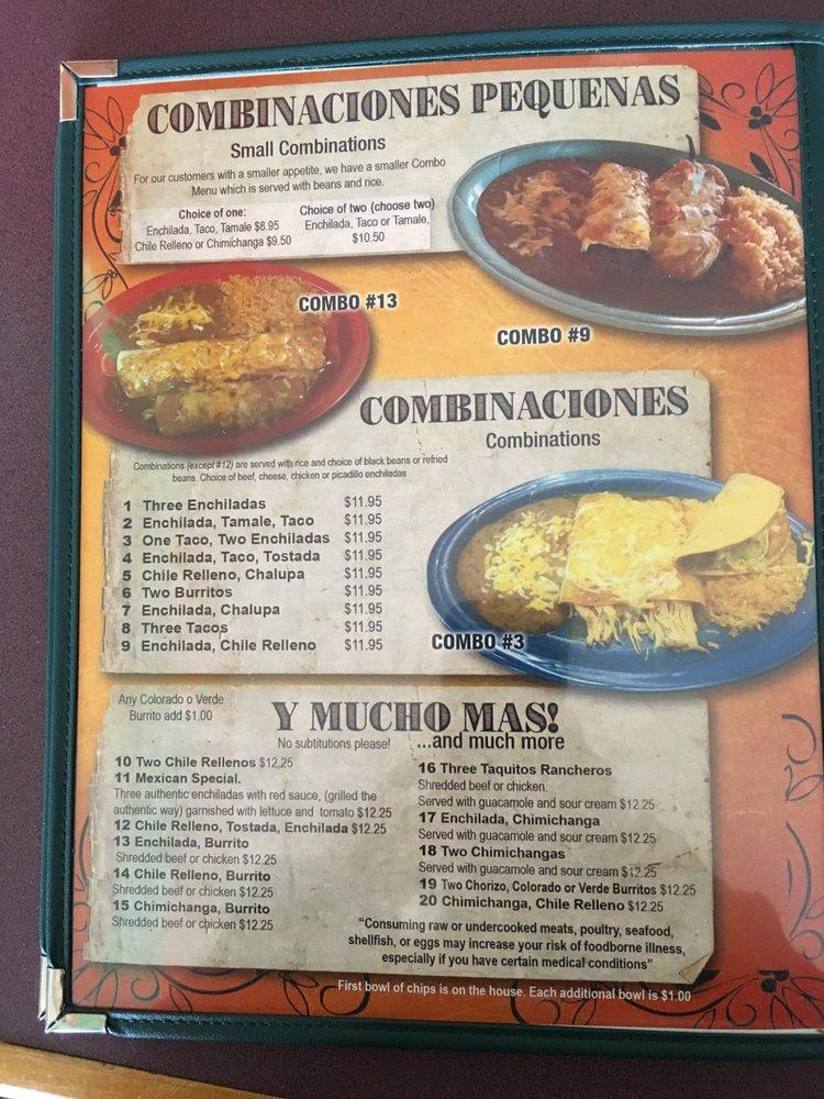 Menu at El Tapatio restaurant, Coquille