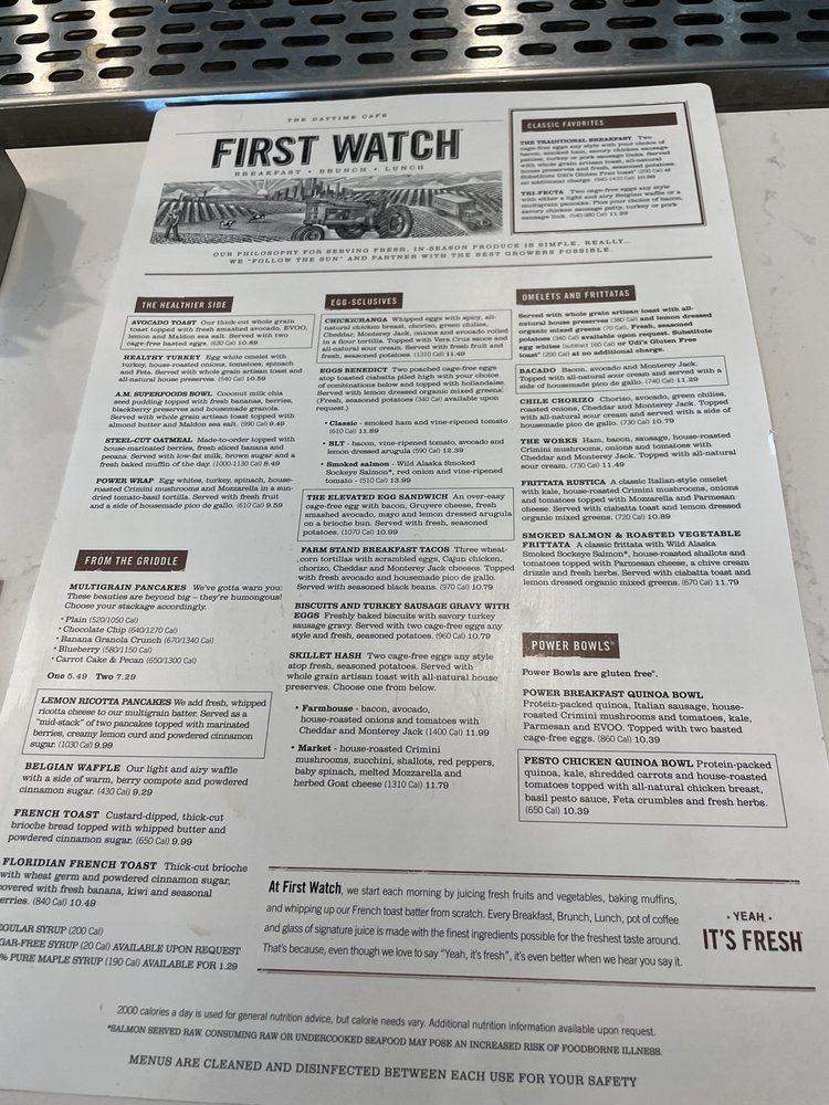 Menu at First Watch cafe, Royal Oak