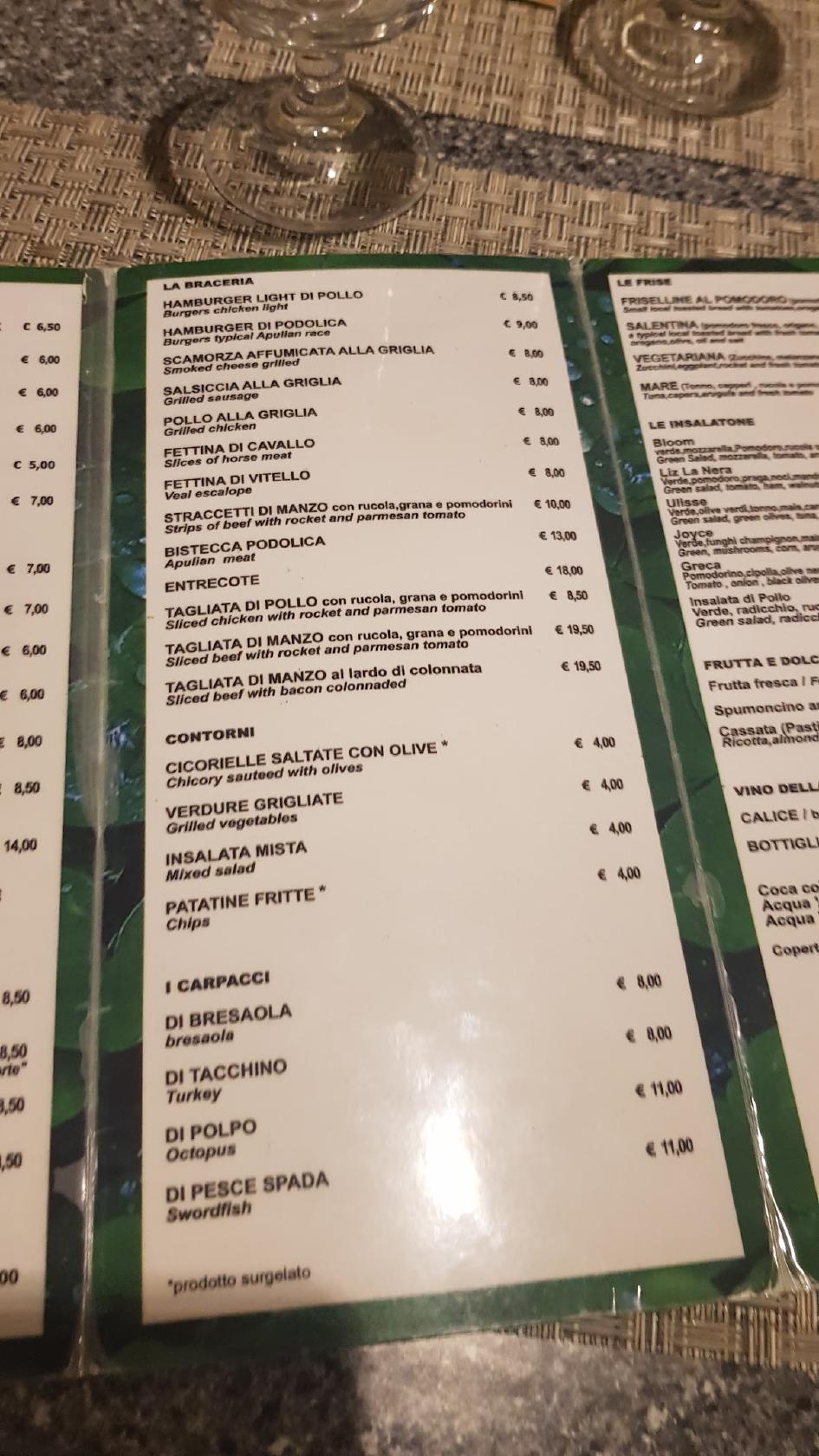 Menu at Joyce Irish Pub, Lecce