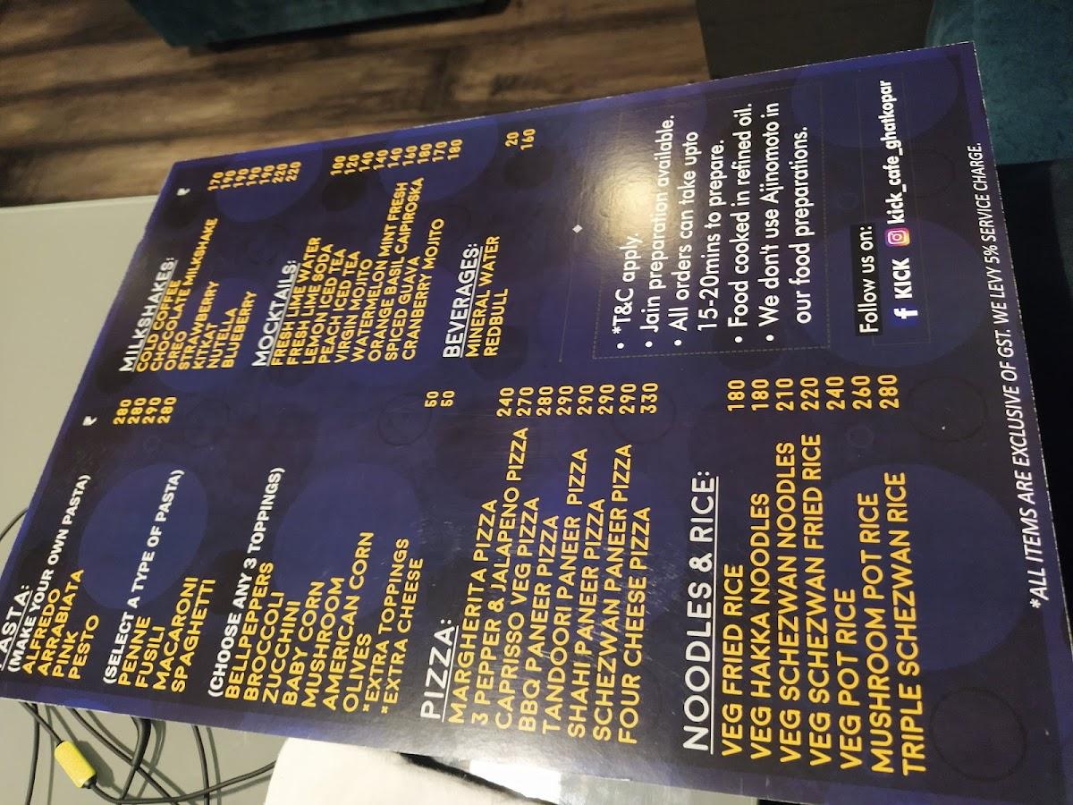 Menu at KICK CAFE, Mumbai