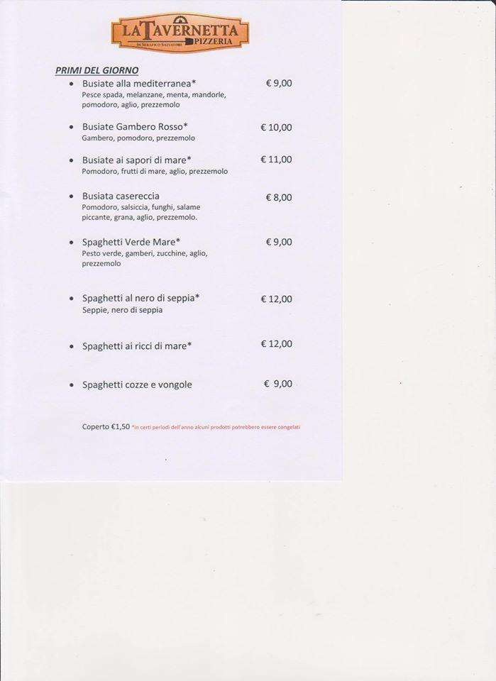 Menu da LA TAVERNETTA ristorante, Trapani