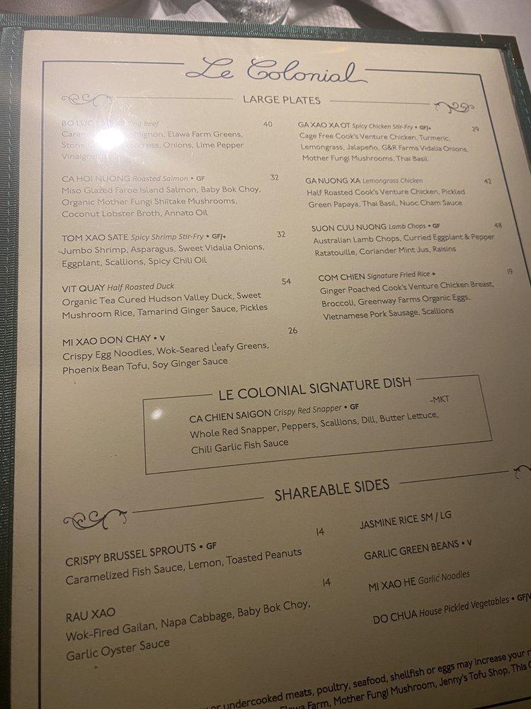 Menu at Le Colonial Lake Forest restaurant, Lake Forest