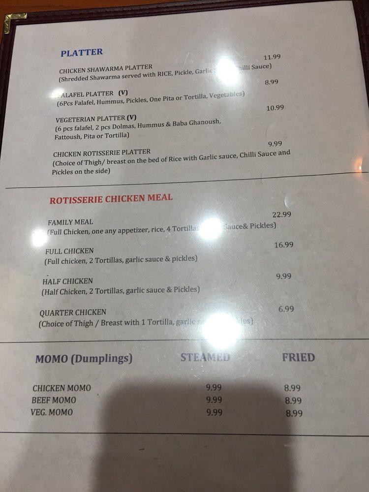 Menu at Mazaya Cafe, Albuquerque