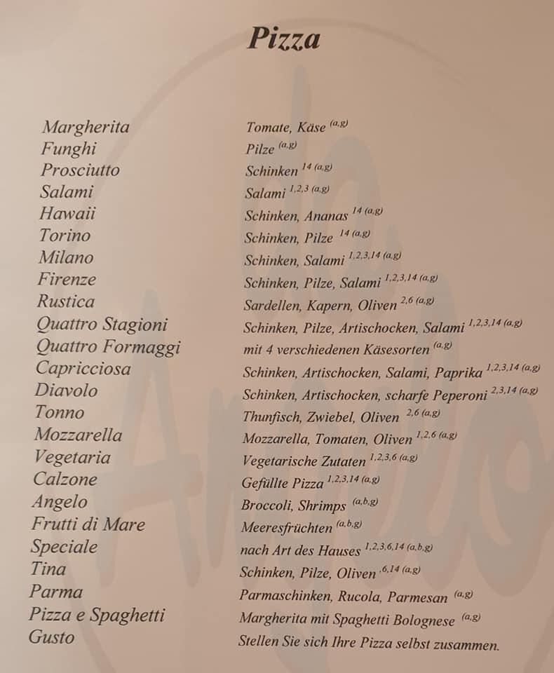 Speisekarte von Pizzeria da Angelo, Nordheim