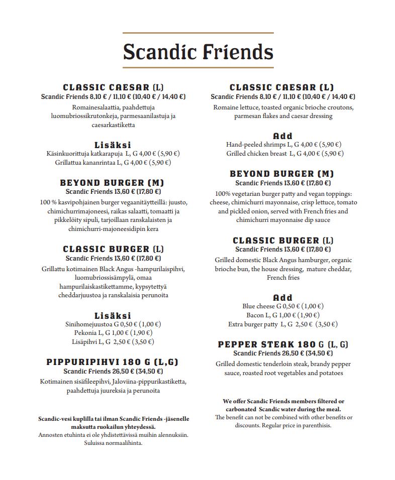 Carta del restaurante Scandic Oulu Station, Oulu