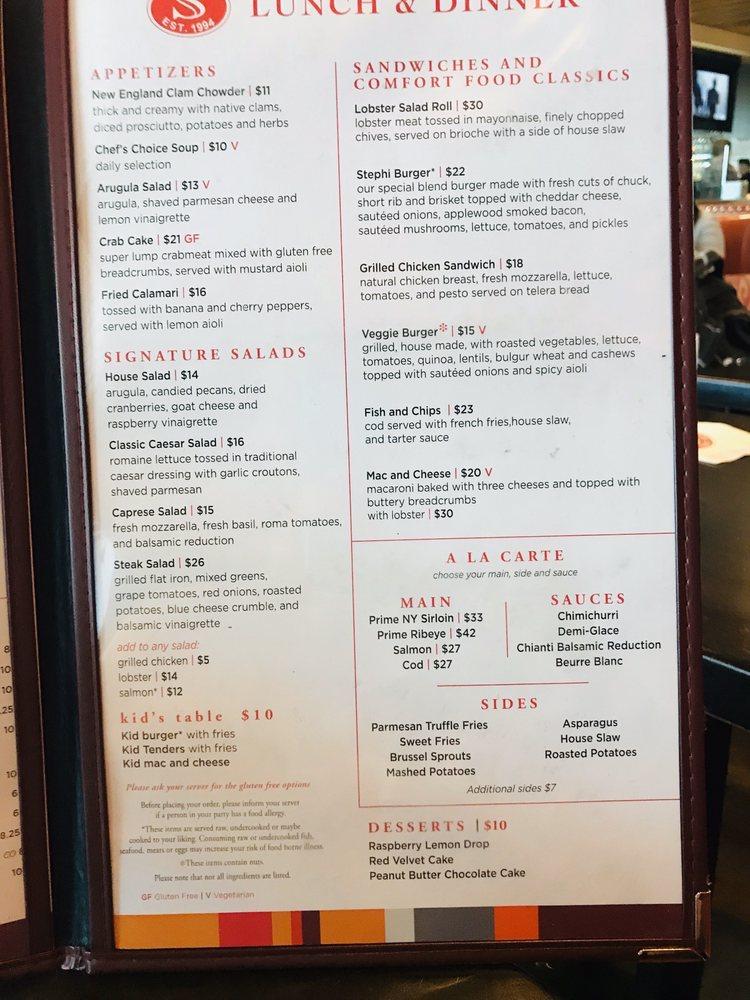 Menu at Stephanie's pub & bar, Boston, Logan Airport Terminal B