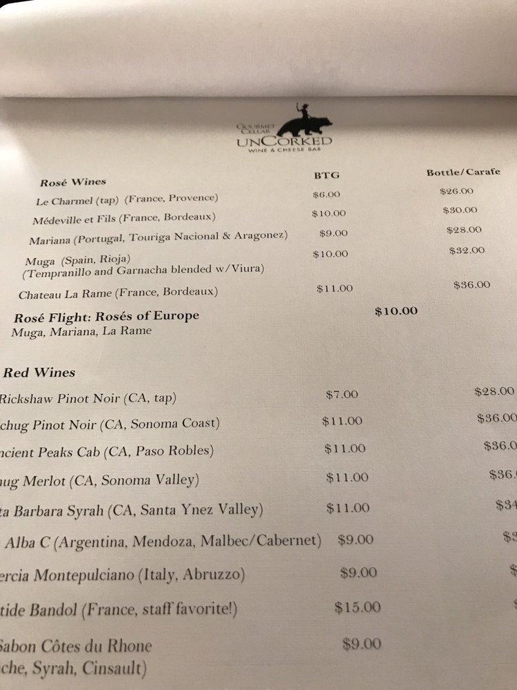 Carta del pub y bar Uncorked, Livingston