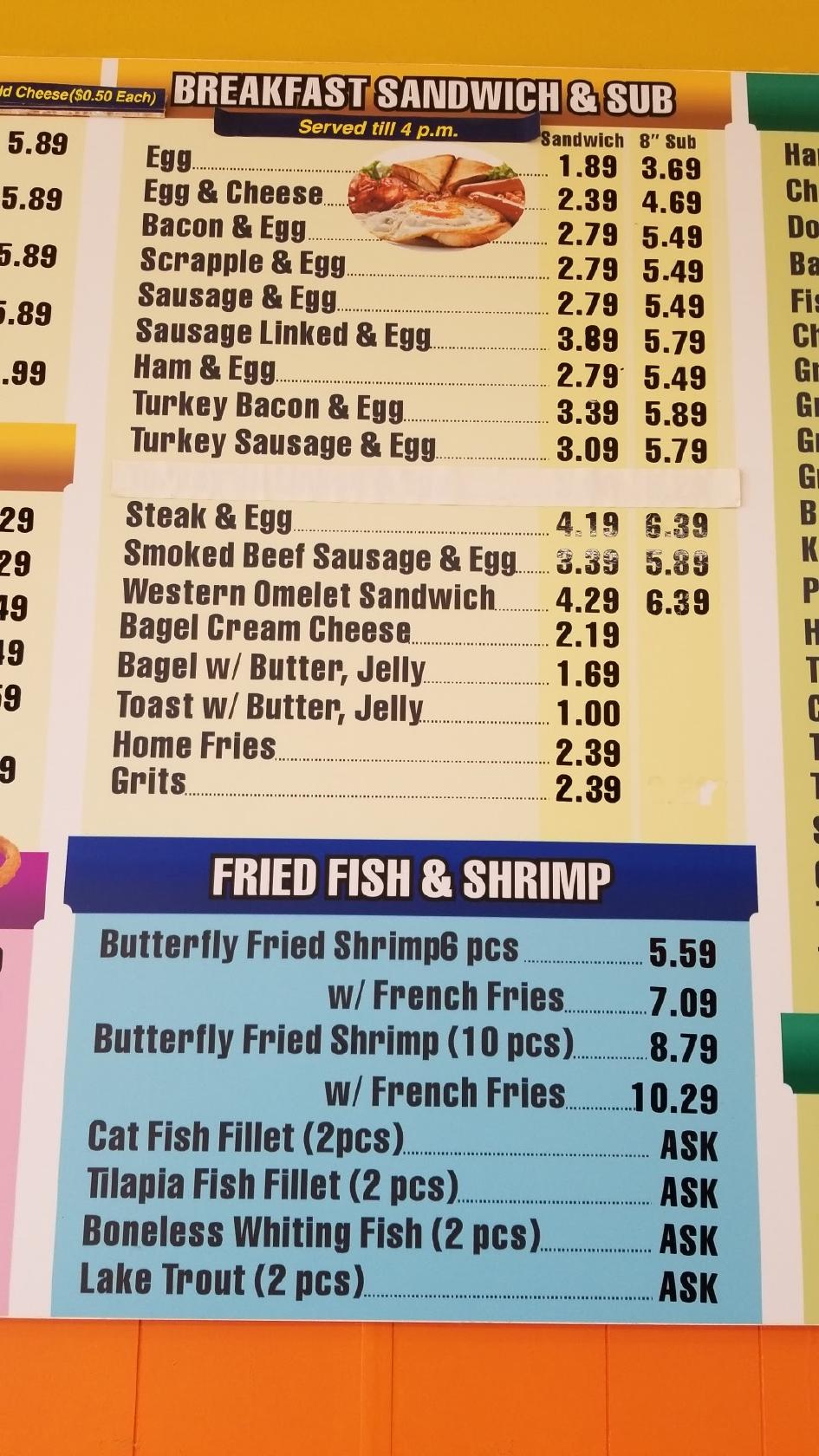 Menu at Chicken Paul, Towson
