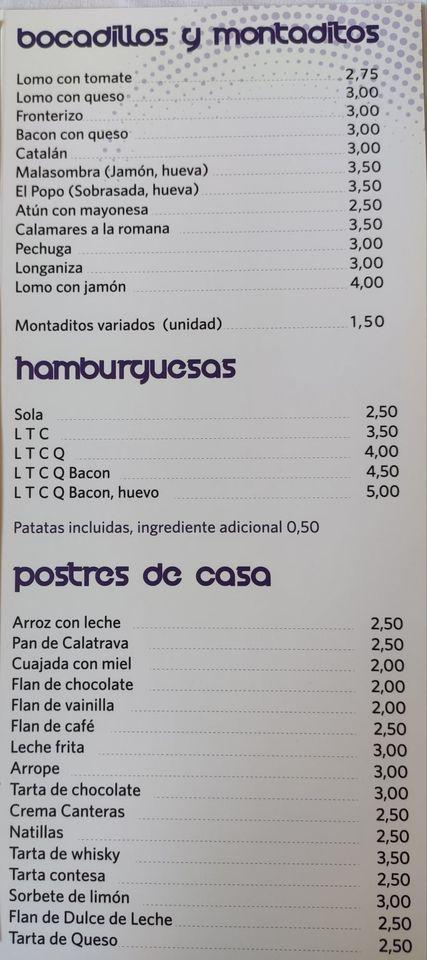 Menu at El Popo pub & bar, Canteras, C. Mayor