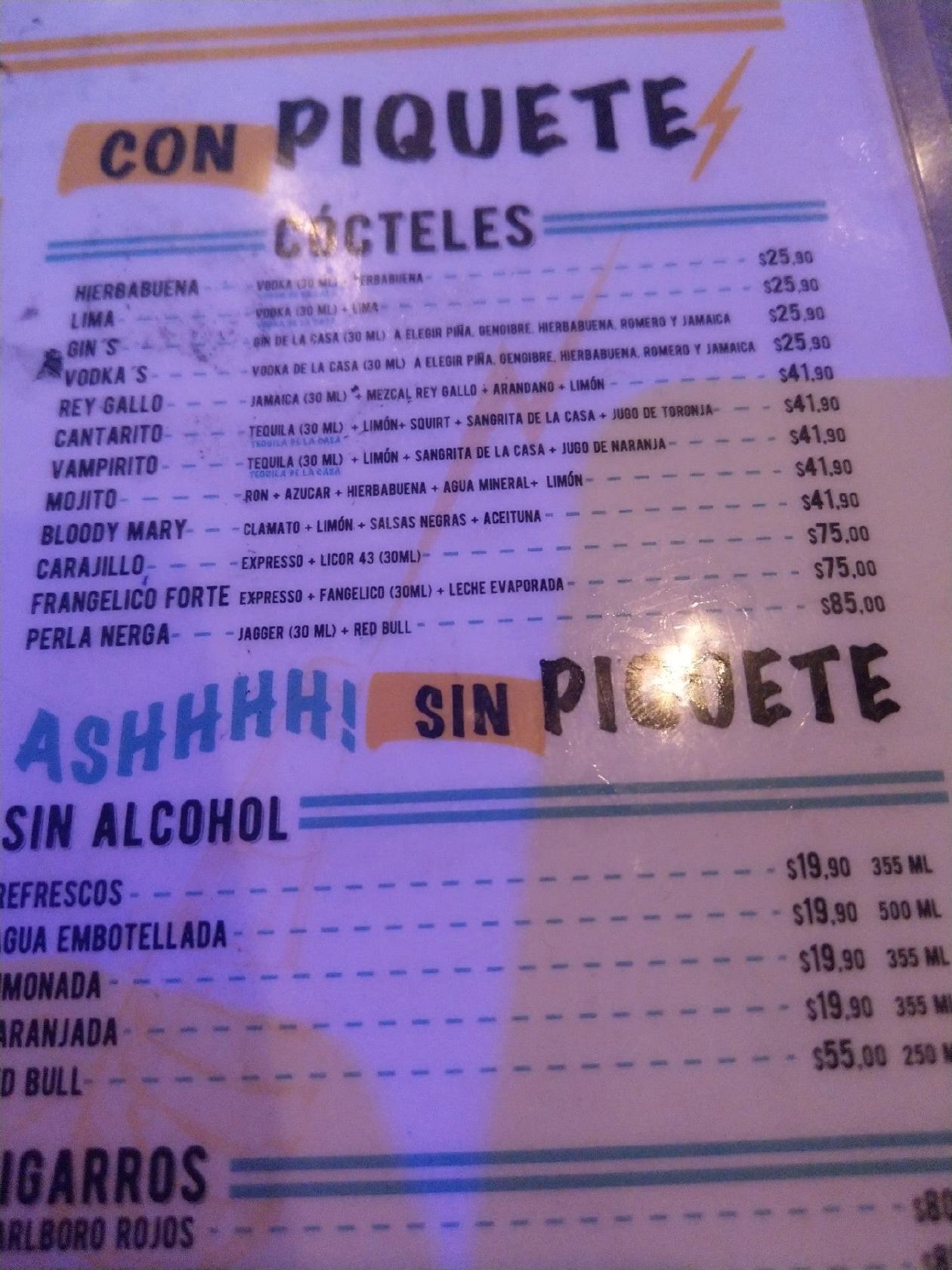 Carta del restaurante El Rey Gallo, Guadalajara