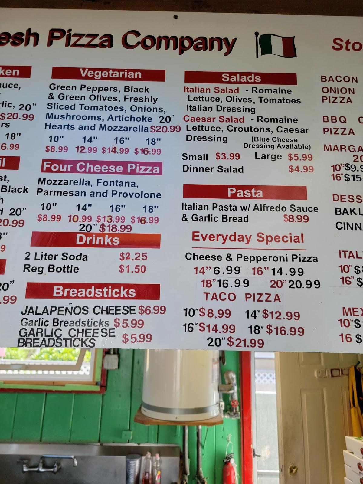 Menu at Italian Fresh Pizza pizzeria, Black Diamond