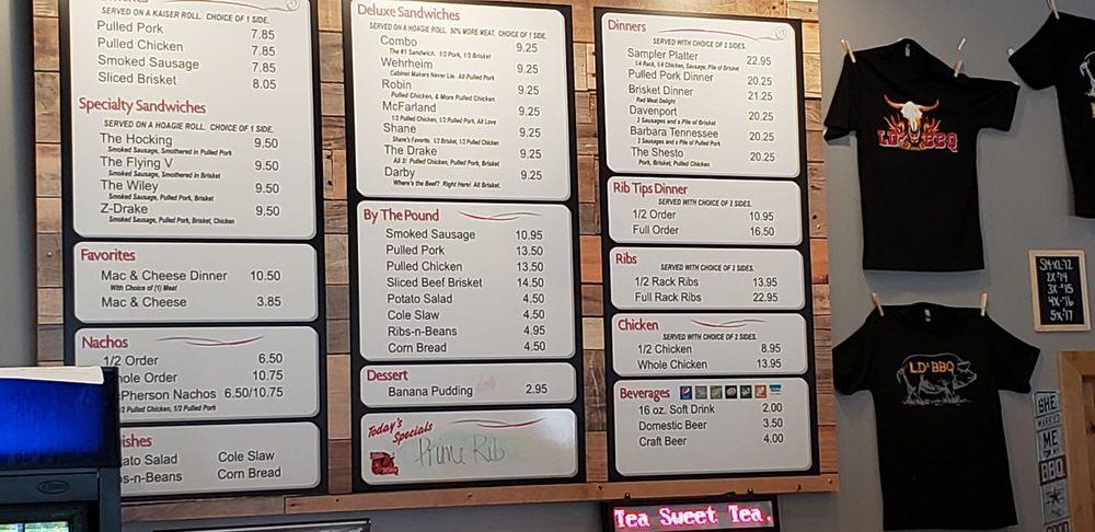 Menu at LD's BBQ, East Troy, Main St
