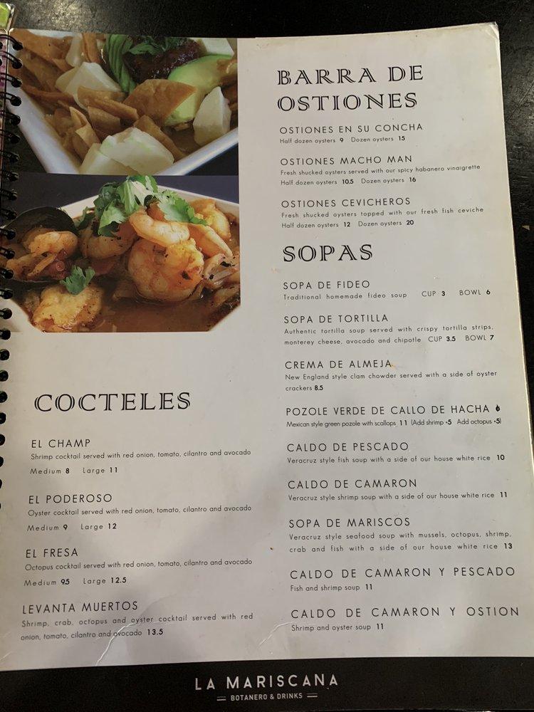 Menu at La Mariscana -Botanero & Drinks- restaurant, Laredo