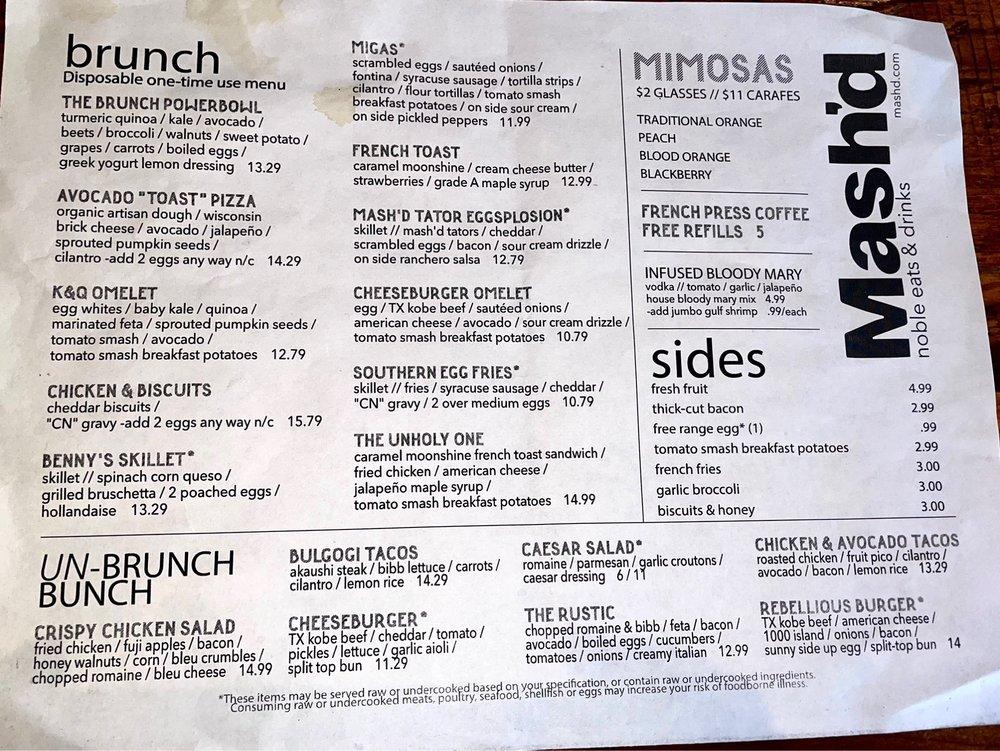 Menu at Mash'D pub & bar, San Antonio, La Cantera Pkwy UNIT 107