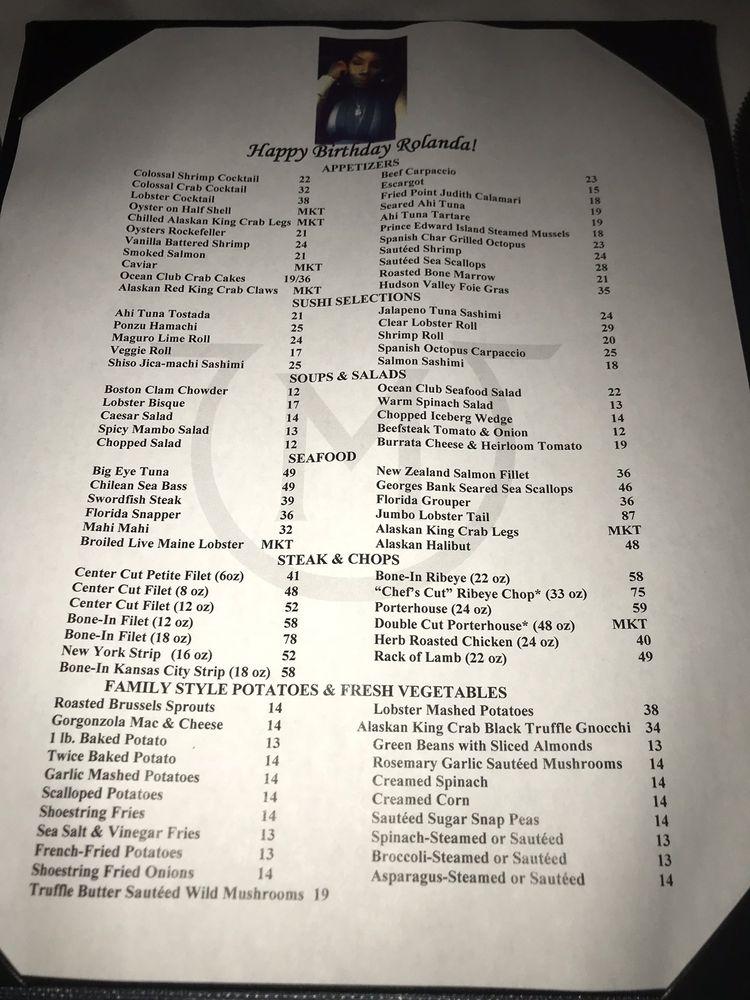Menu at Mastro's Ocean Club, Fort Lauderdale