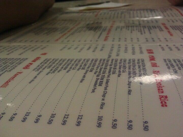 Menu at Pho Pasteur Restaurant, Toronto