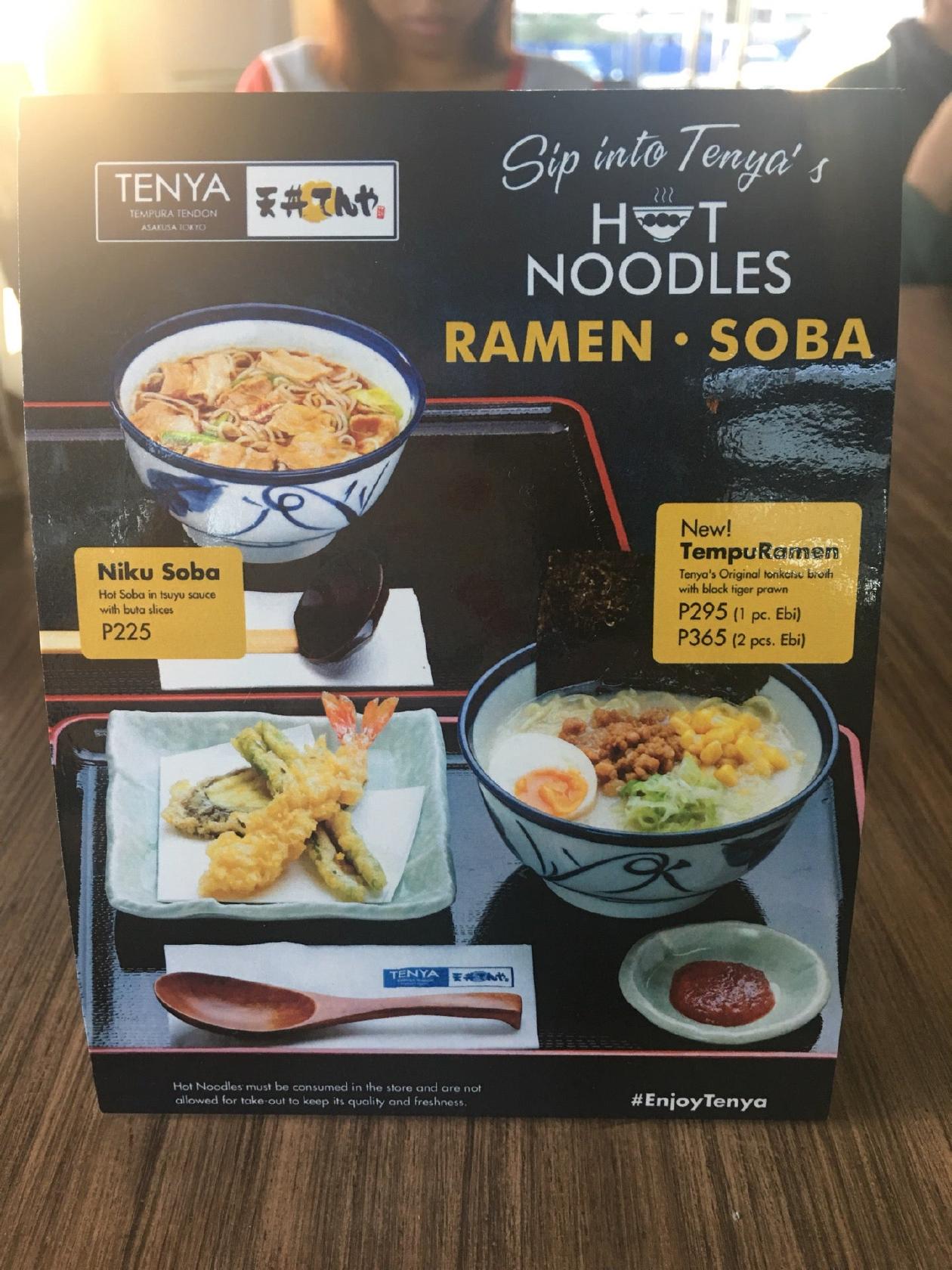 Menu at Tenya (ASEANA, Macapagal Blvd) restaurant, Parañaque