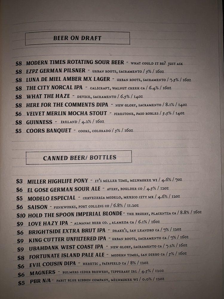 Menu at The Snug pub & bar, Sacramento