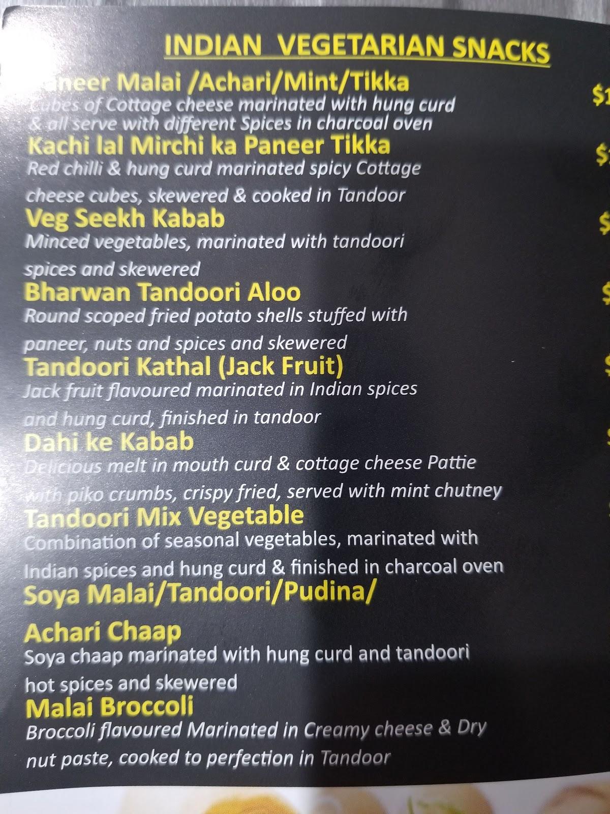 Menu at Bollywood Indian Cuisine restaurant, Edmonton