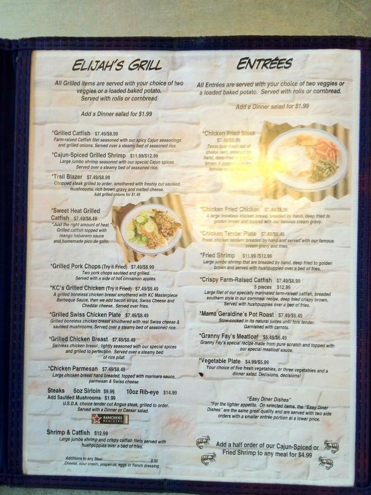 Menu at Elijah's Cafe, Woodville