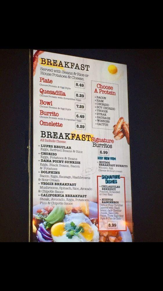 Menu at Lupe’s restaurant, Dana Point, Del Obispo St Suite F