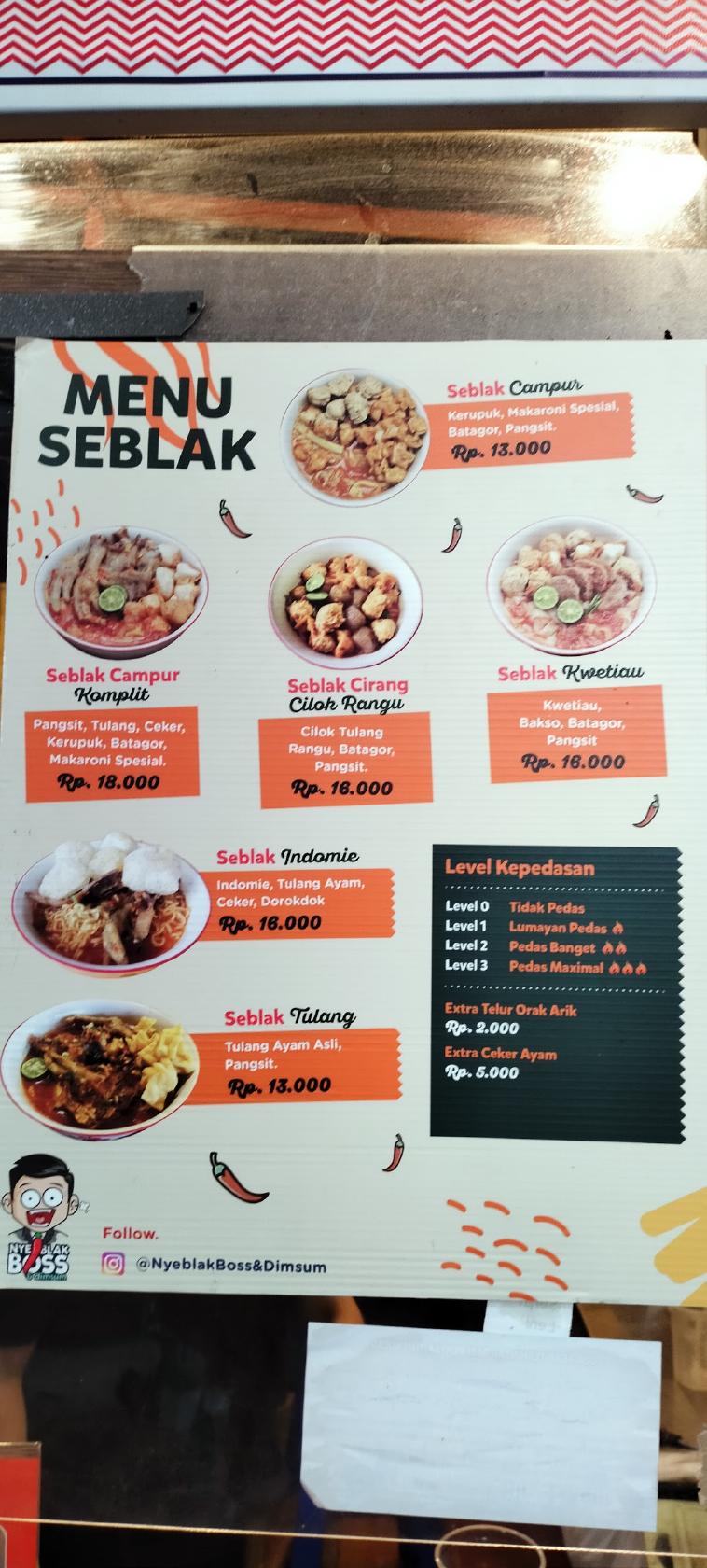 Menu at Nyeblak Boss & Dimsum restaurant, Bandung