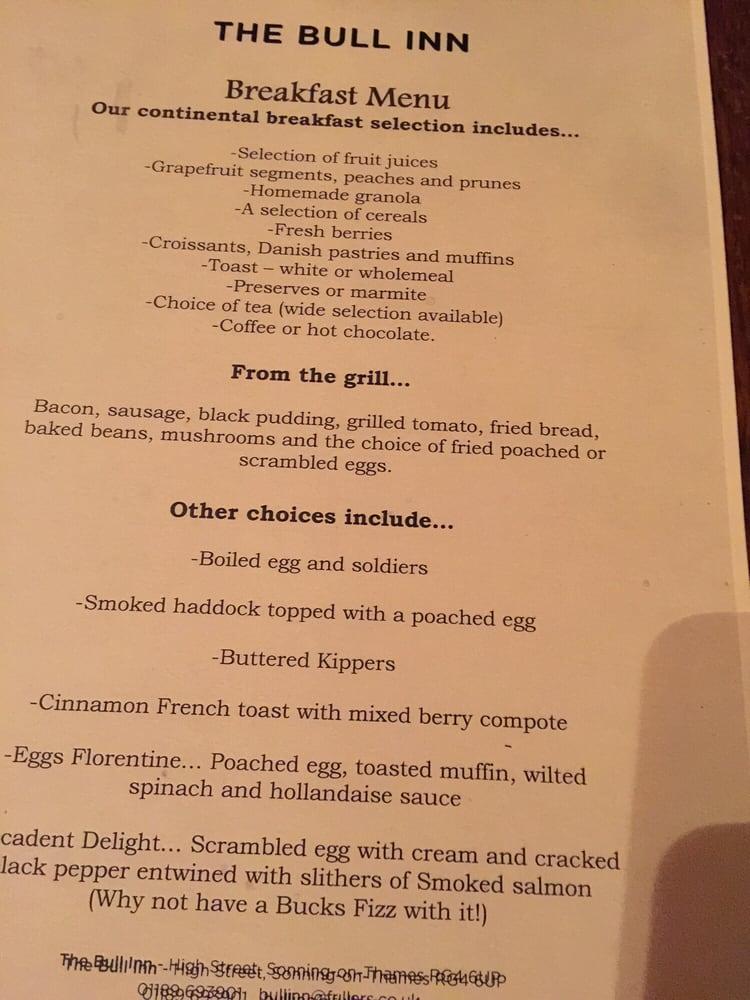 Menu at The Bull Inn, Sonning-on-Thames pub & bar, Sonning, High St