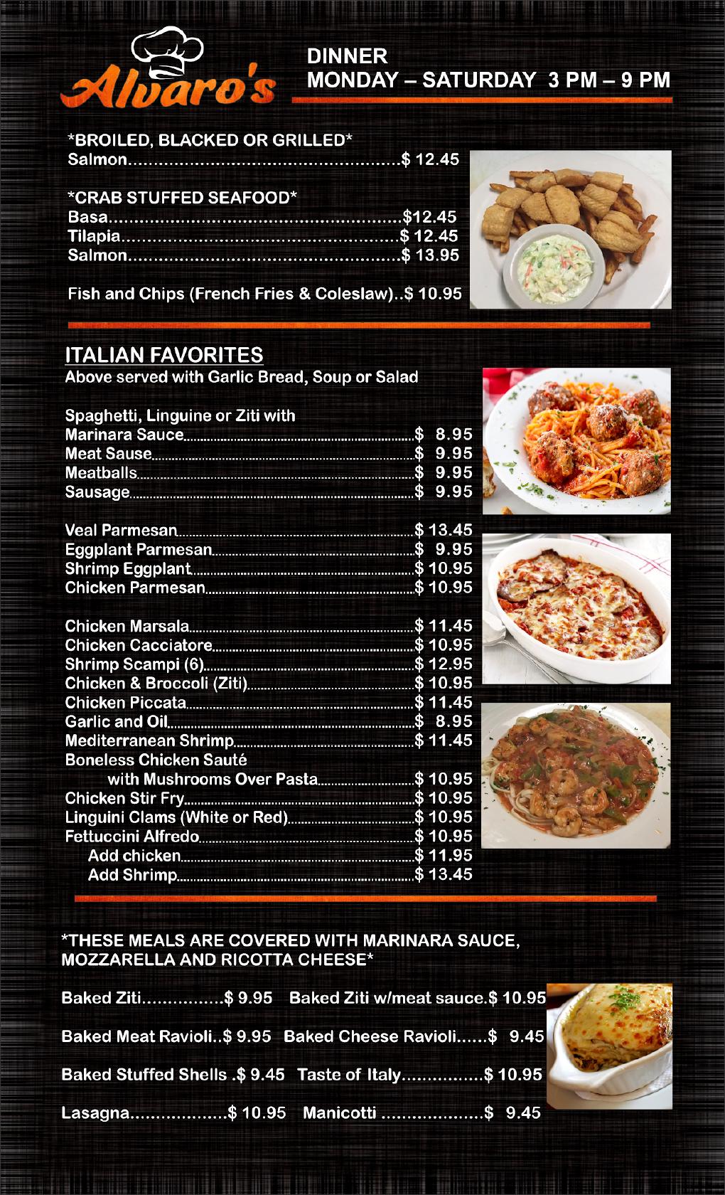Menu at Alvaro's Family Restaurant, North Port