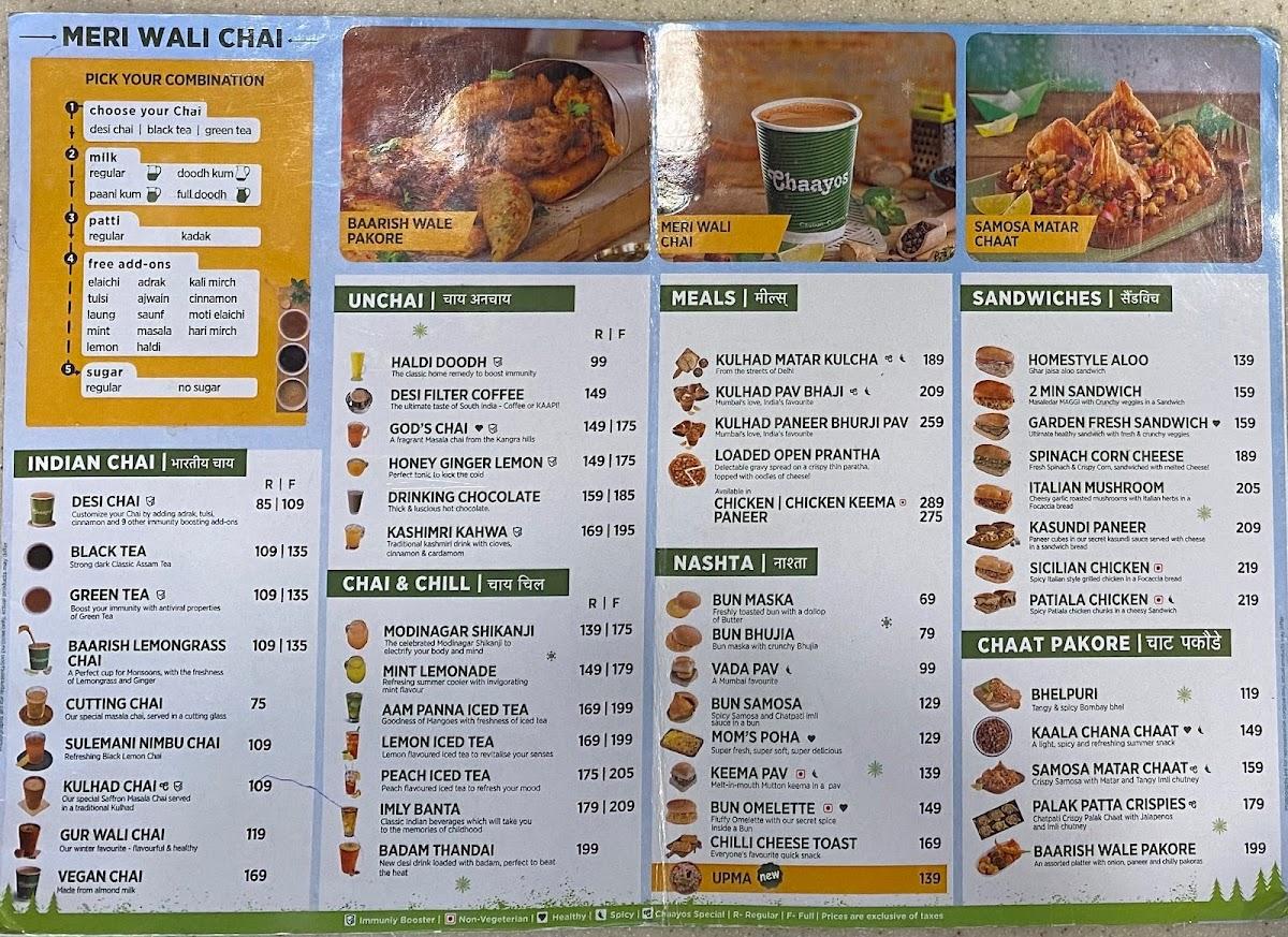 Menu at Chaayos Cafe - Gallery On Mg, New Delhi, Shop No. 4