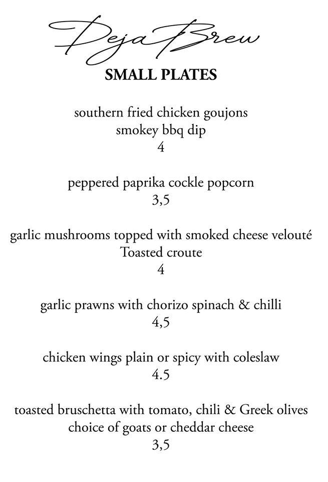 Menu at Deja Brew restaurant, Great Yarmouth