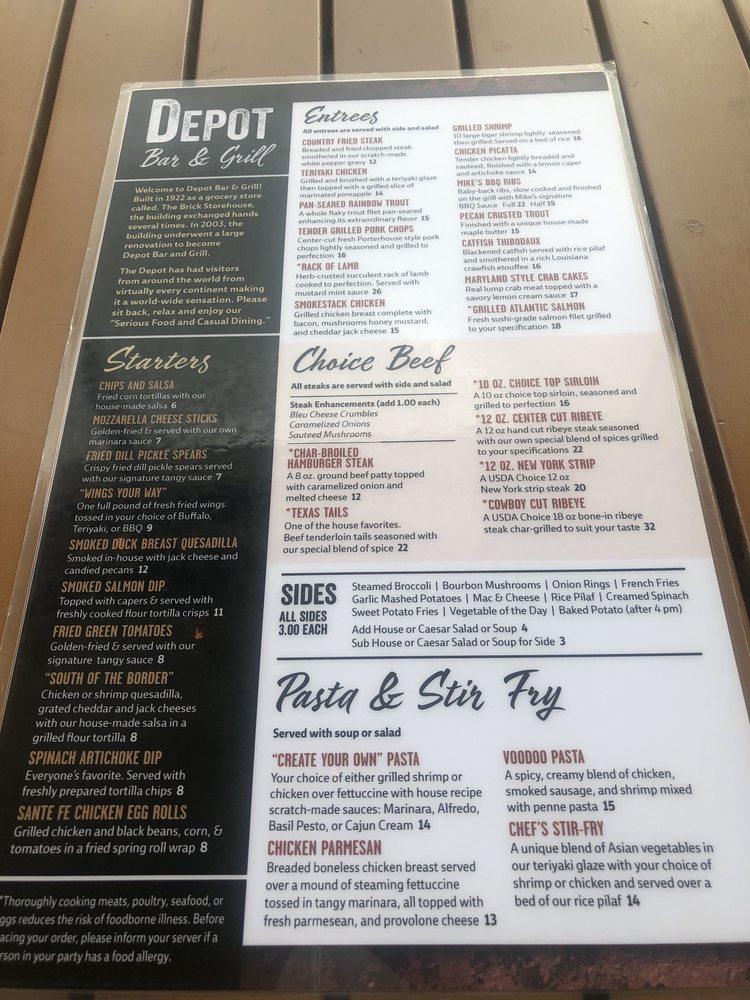 Menu at Depot Bar & Grill, Springfield