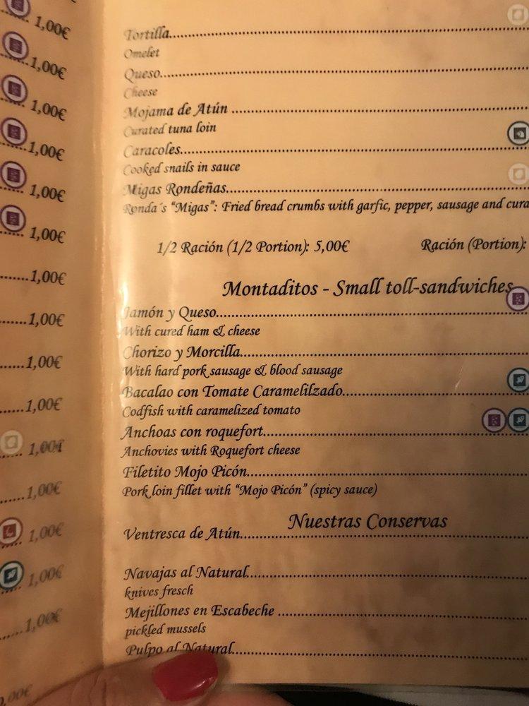 Menu at El Coto pub & bar, Ronda