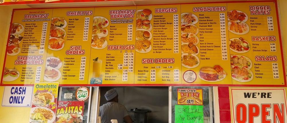 Menu at LBJ's Burgers restaurant, Redondo Beach