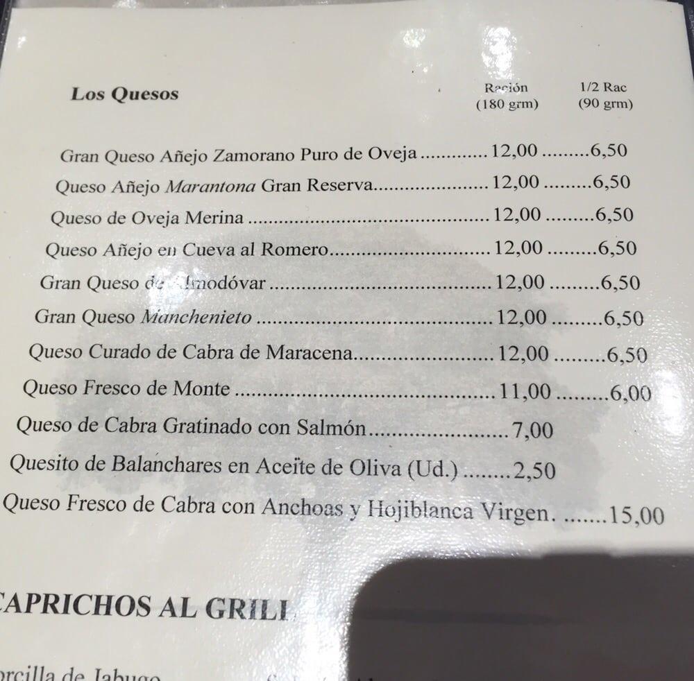 Menu at Mesón Ibérico restaurant, Málaga, C. San Lorenzo